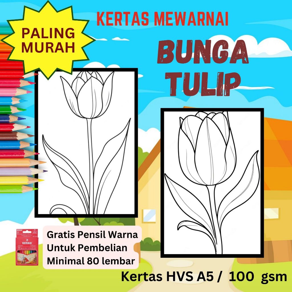 Jual Kertas Mewarnai Ukuran A5 / Bunga Tulip / GAMBAR MEWARNAI ...