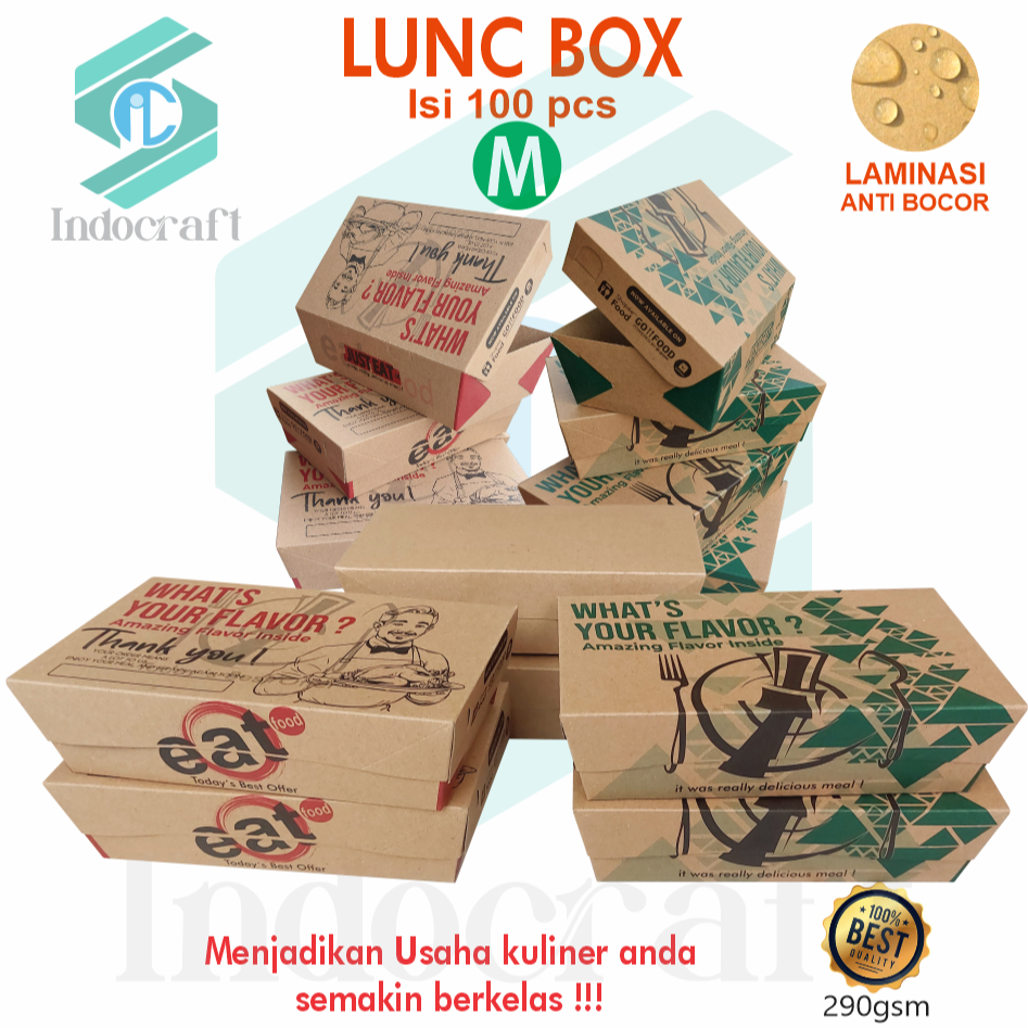 Jual Lunch Box M motif (isi 100) Paper Kraft Coklat Laminasi Ukuran s/m ...