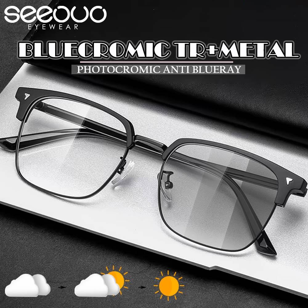 Jual Seeouo Kacamata Bluecromic Model Kotak Browline Stylish Metal+TR90 Fashion Unisex Pria ...