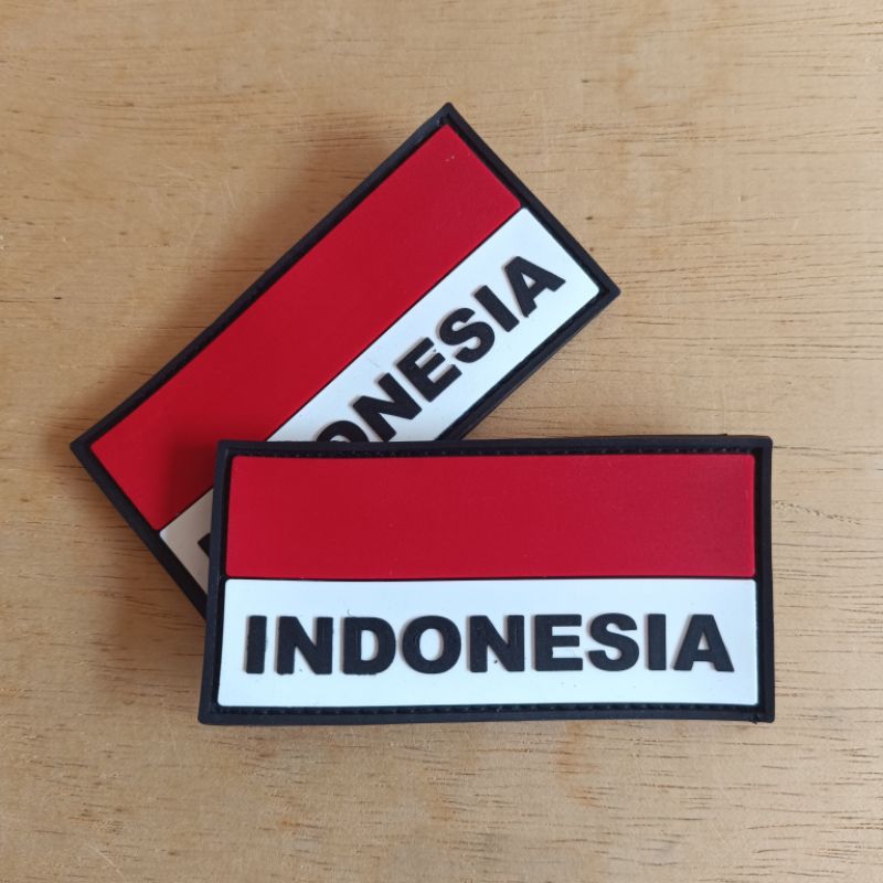 Jual patch rubber logo bendera merah putih tulisan indonesia panjang ...