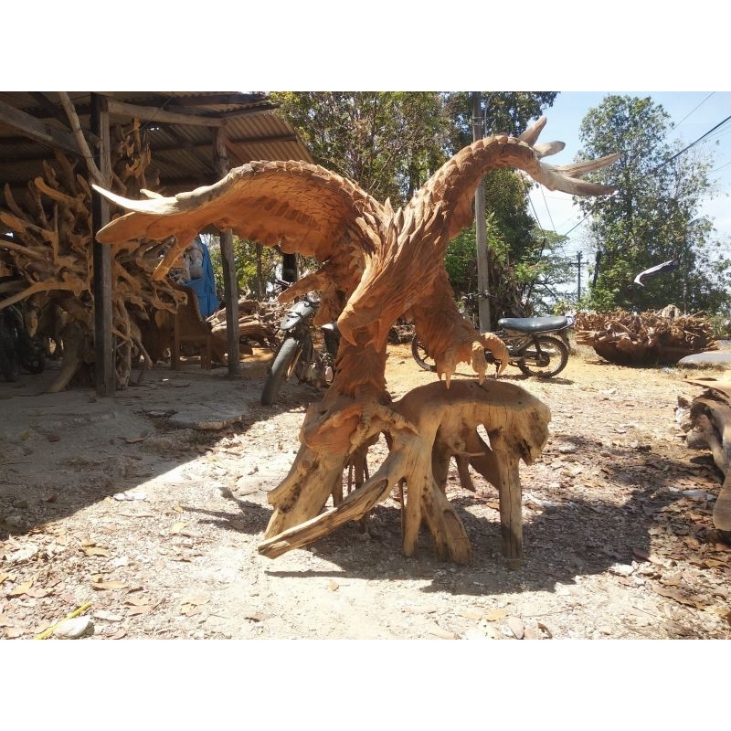 Jual patung elang jumbo kayu jati utuh, relief jati, patung kayu ...
