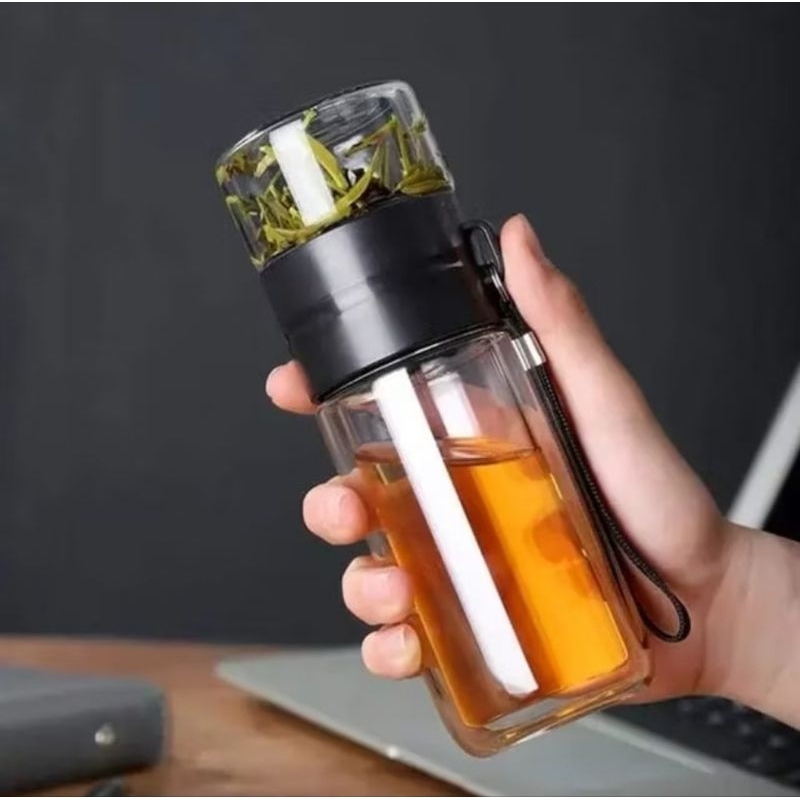 Jual Tumbler Kaca Glass Chinese Tea 380ml dengan Saringan Botol Kaca Tebal (Double glass bottle ...