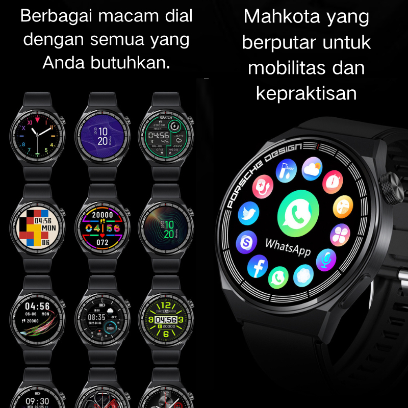Jual Galaxy Watch GT8 smartwatch Nama Porsche Pemantauan Data Model Gerakan Android IOS Jam ...