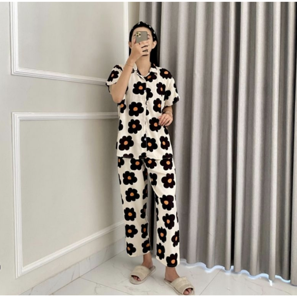 Jual Piyama Kerah Bahan Rayon Premium Motif Printing Viral Setelan One ...