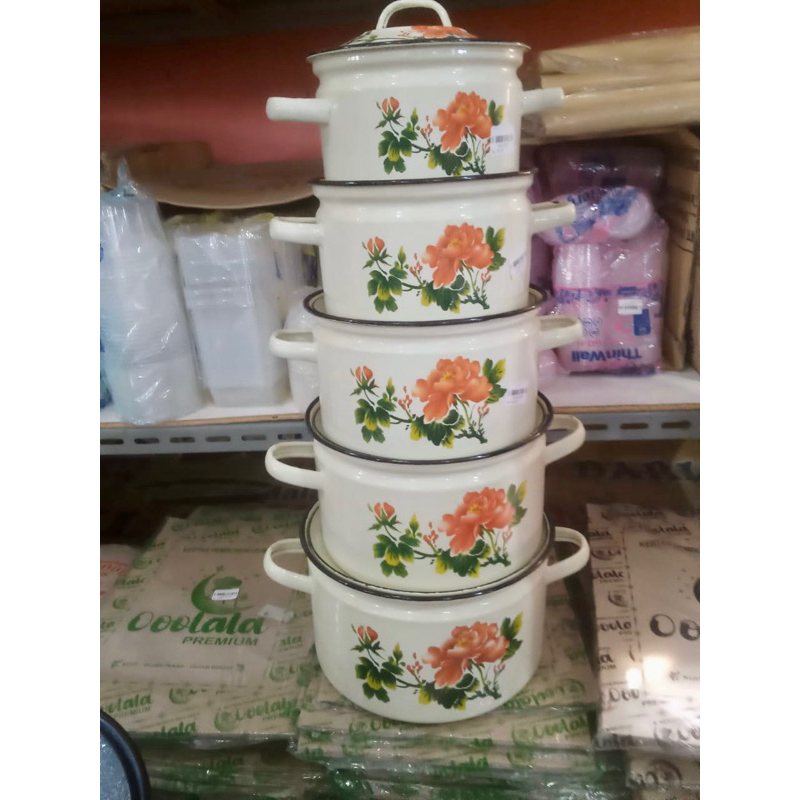 Jual Panci enamel Thailand bunga 16 18 20 22 24 26 gaspan deco full ...