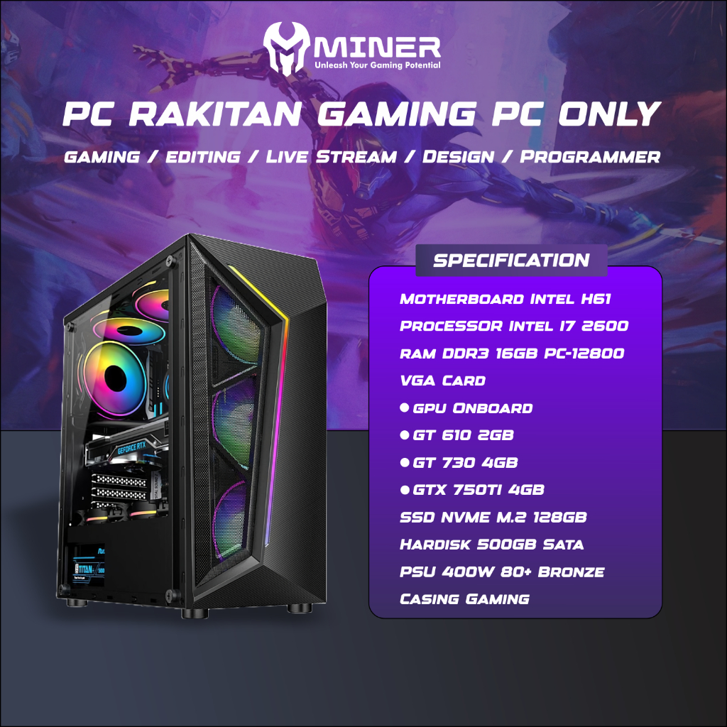 Jual PC Rakitan Gaming/Desain Fullset Intel Core I7 2600 SSD NVME 128GB ...