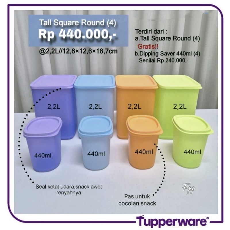 Jual Tupperware Tall Square Round (4) | Shopee Indonesia