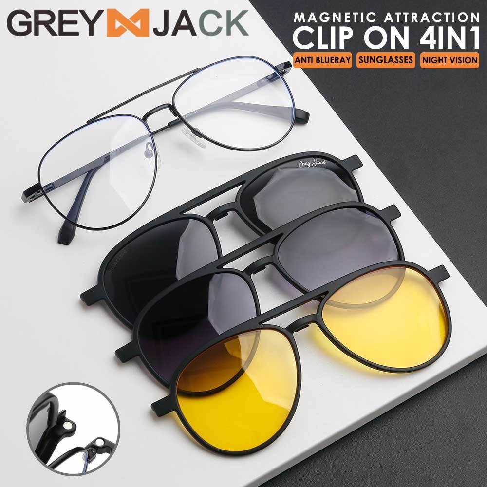 Jual Grey Jack Kacamata Clip On Anti Blueray Free 3 Lensa Polarized Model Aviator Bahan Metal ...