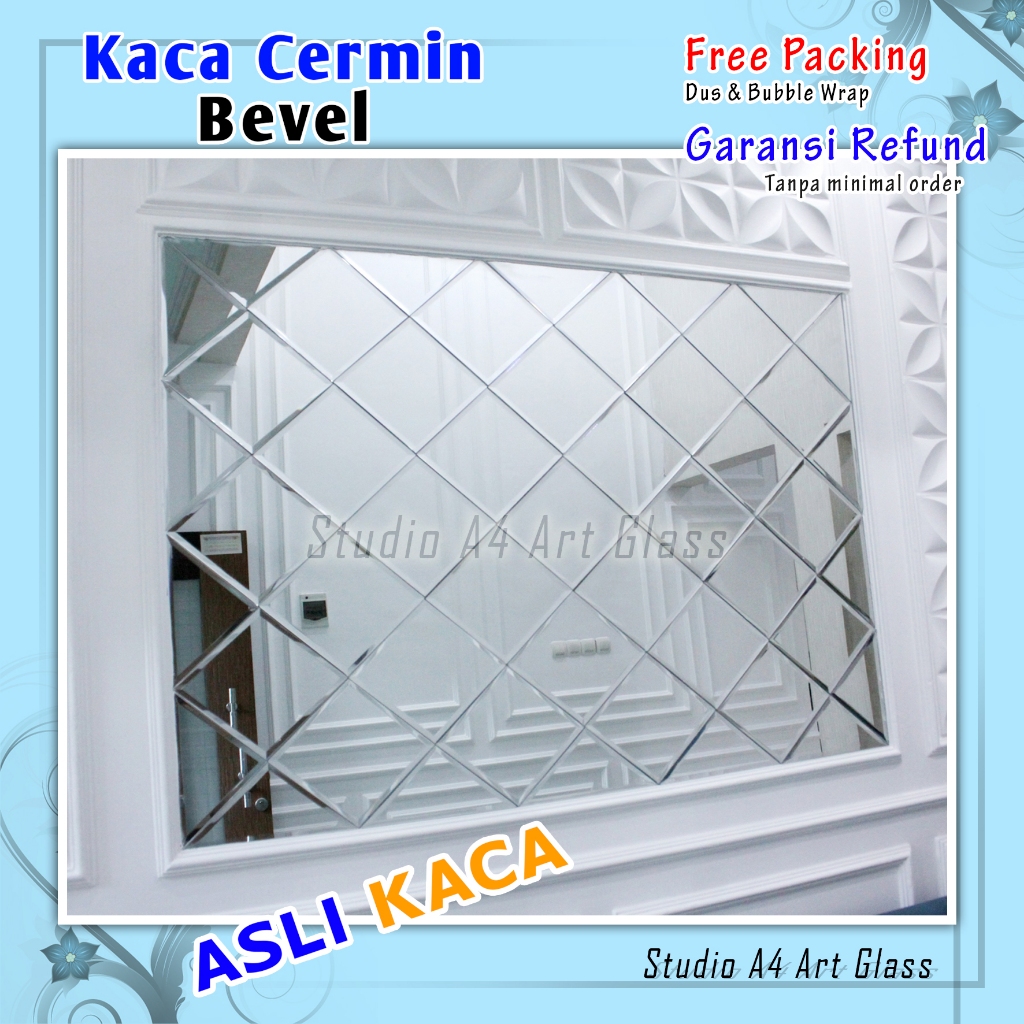Jual TINGGI 129 CM LEBAR 170 CM TEBAL 3 MM BEVEL1 CM cermin bevel kaca ...