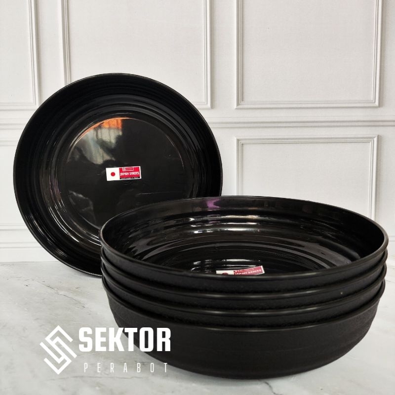 Jual (BONUS SUMPIT) Satu Lusin/12PCS Piring Ramen Hitam - Piring Hitam - Piring Japanese- Piring ...