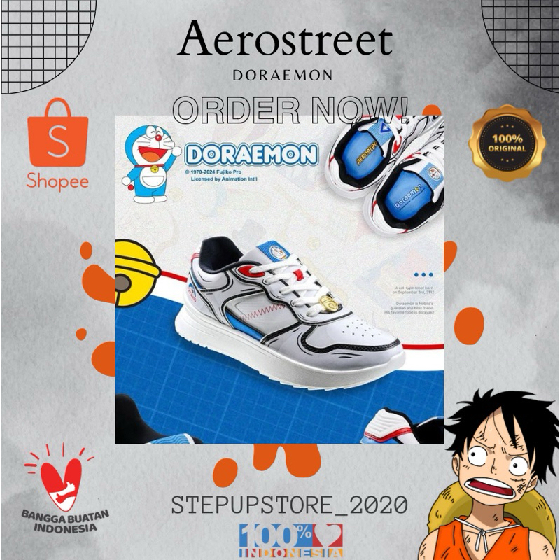 Jual Aerostreet X Doraemon 37-44 Putih Biru Merah - Sepatu Sneakers ...