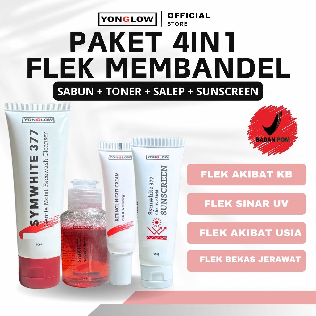 Jual Yonglow Paket 4in1 Flek Hitam Membandel Symwhite 377 Sabun Toner Salep Malam Retinol ...
