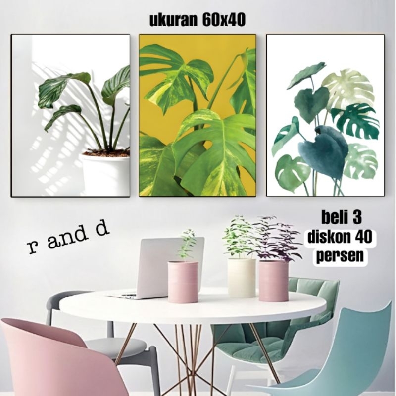 Jual Hiasan dinding tropikal ukuran 60x40 Hiasan dinding daun monstera ...