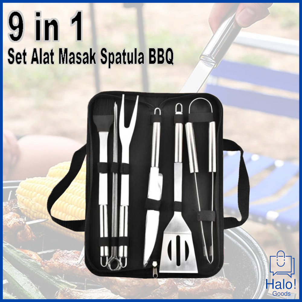Jual Set Alat Masak Spatula BBQ Barbeque Grill Tools Utensil 9 in 1 ...