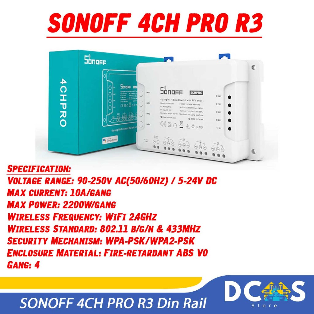 Jual Sonoff 4CH PRO - 4 Channel Din Rail WiFi - RF 433Mhz Switch App ...