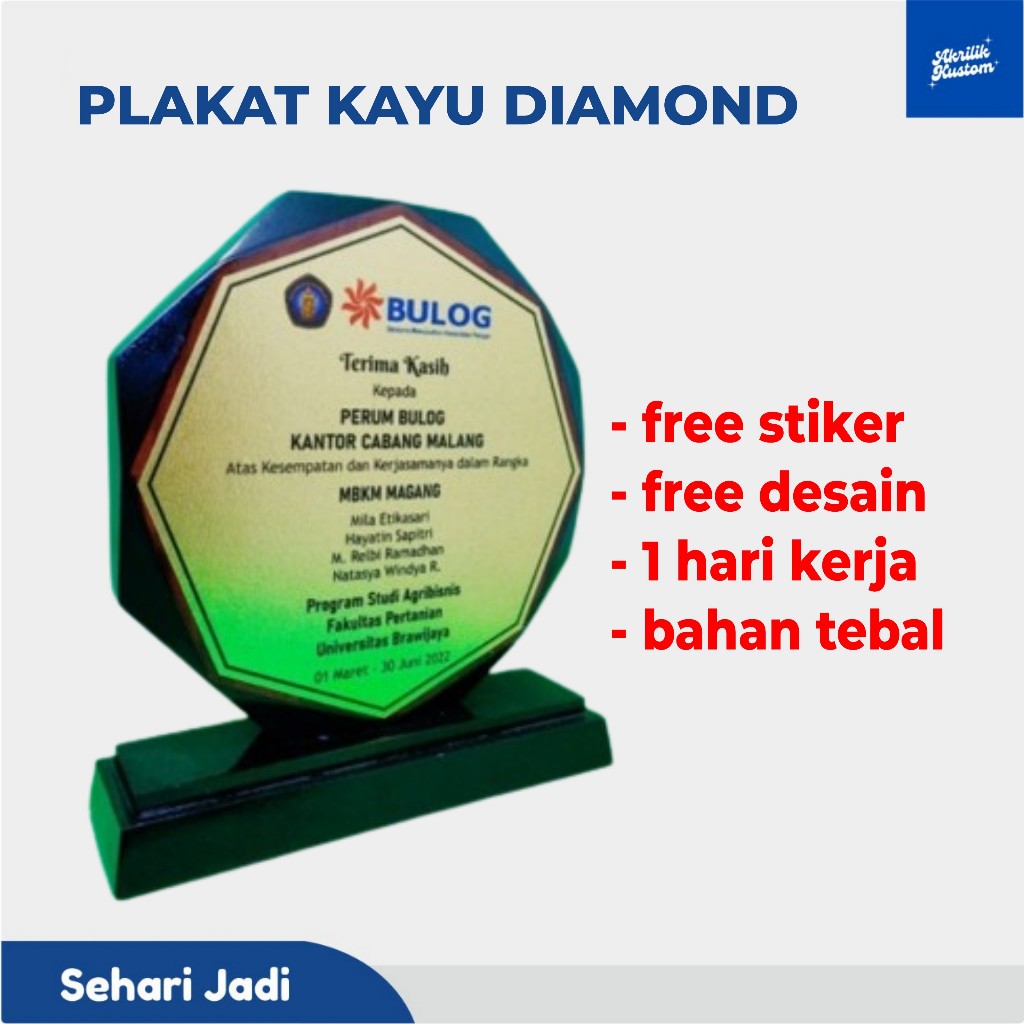 Jual Plakat kayu diamond untuk penghargaan, wisuda, magang terbaru dan ...