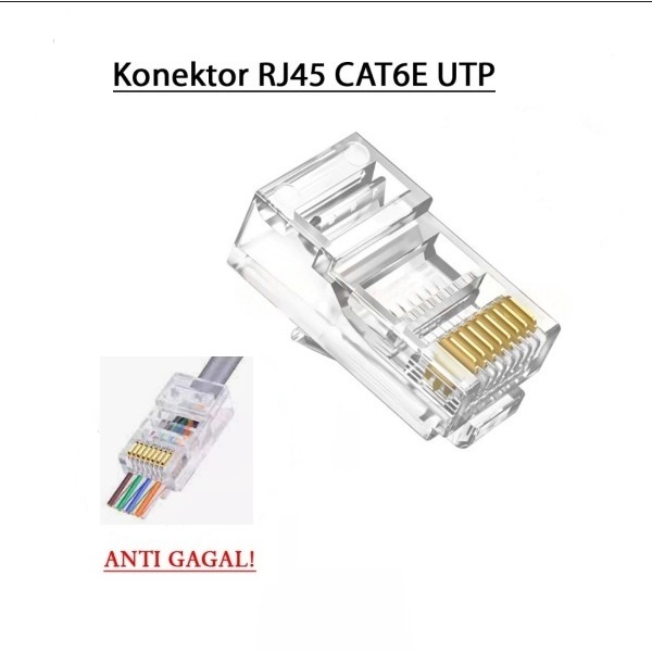 Jual Konektor RJ45 Cat6 Anti Gagal Connector 1 Pack Isi 100 Pc Cat 6 ...