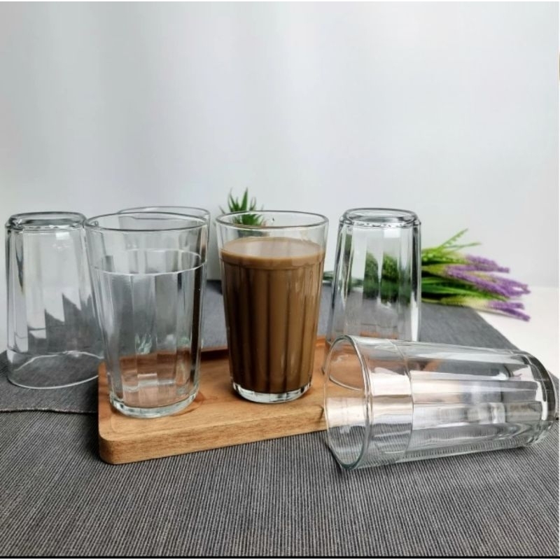 Jual (6PCS) GELAS MINUM / ES TEH / KOPI / GELAS KACA BELIMBING ULIR ...