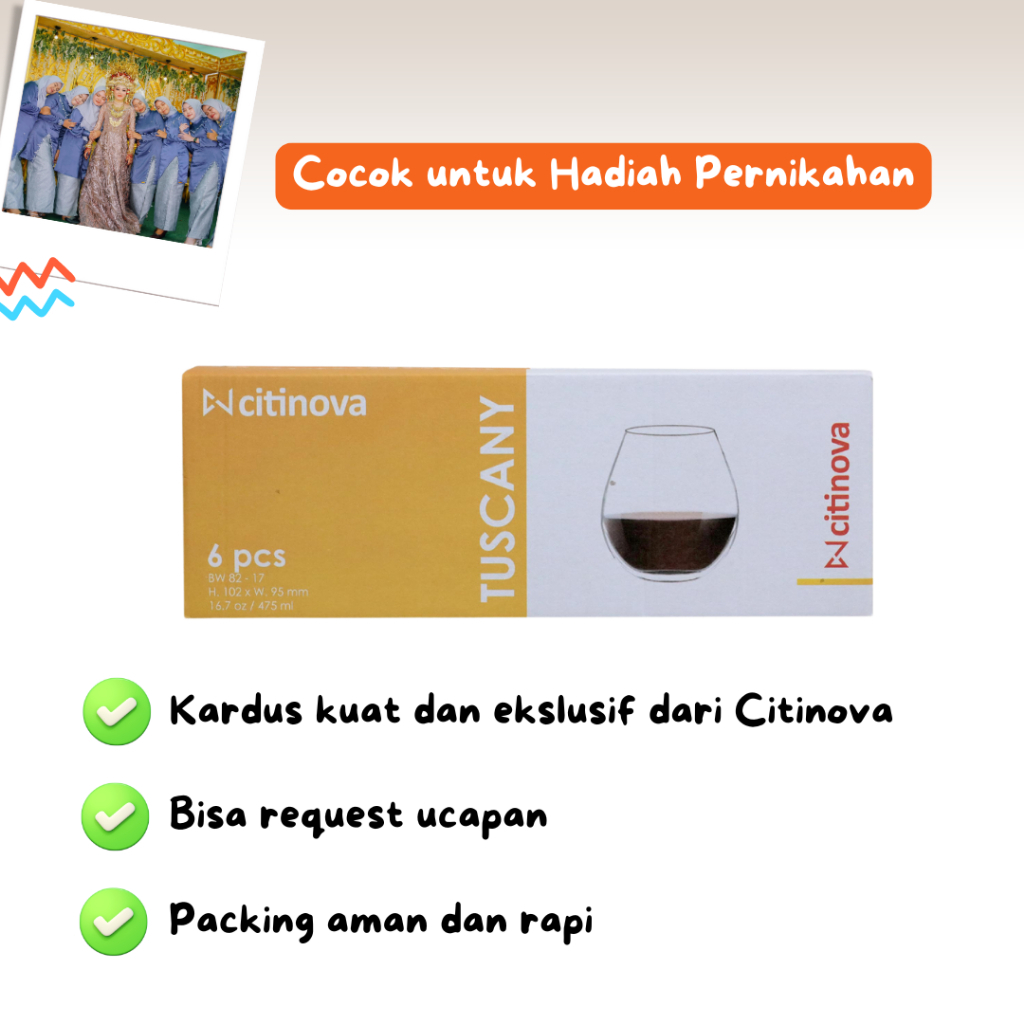 Jual Gelas Kaca Bulat 475 ml SET 6 Pcs Tuscany Citinova BW 82 17 CT-005 ...