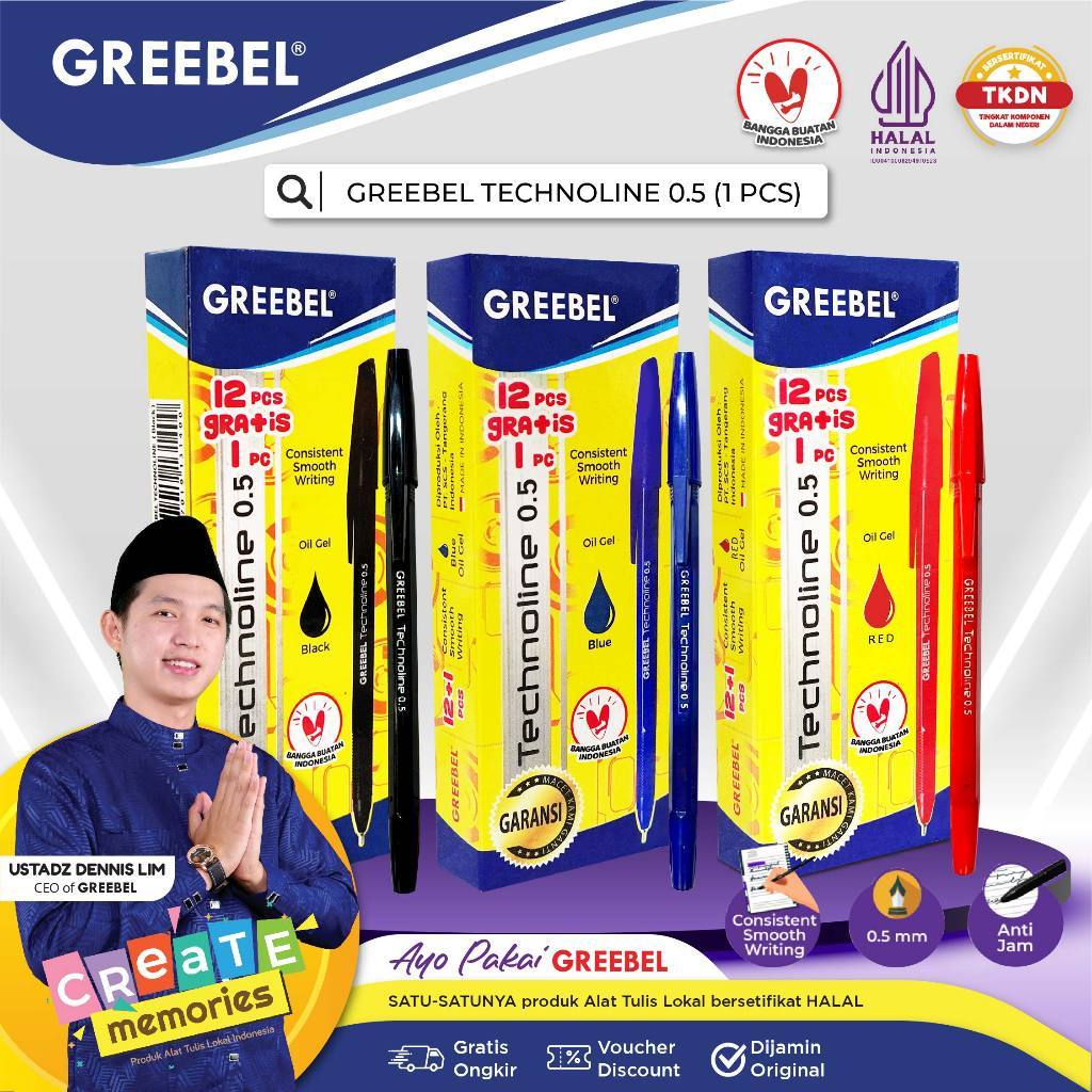 Jual GREEBEL Pack Pulpen Ballpoint Technoline 0.5 / Pulpen Greebel ...