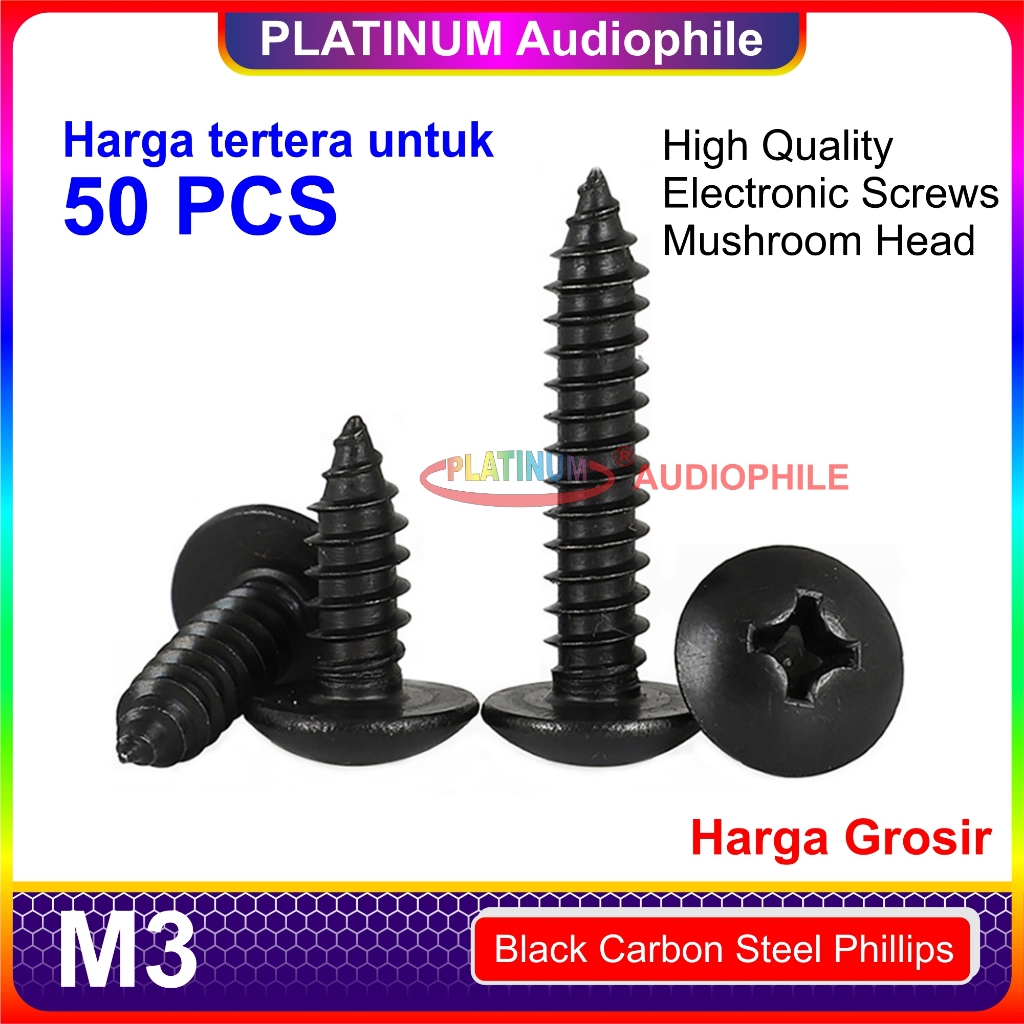 Jual Sekrup Hitam M3 Speaker Elektronik Baut Skrup kasar lancip tajam Carbon Steel 50 pcs ...