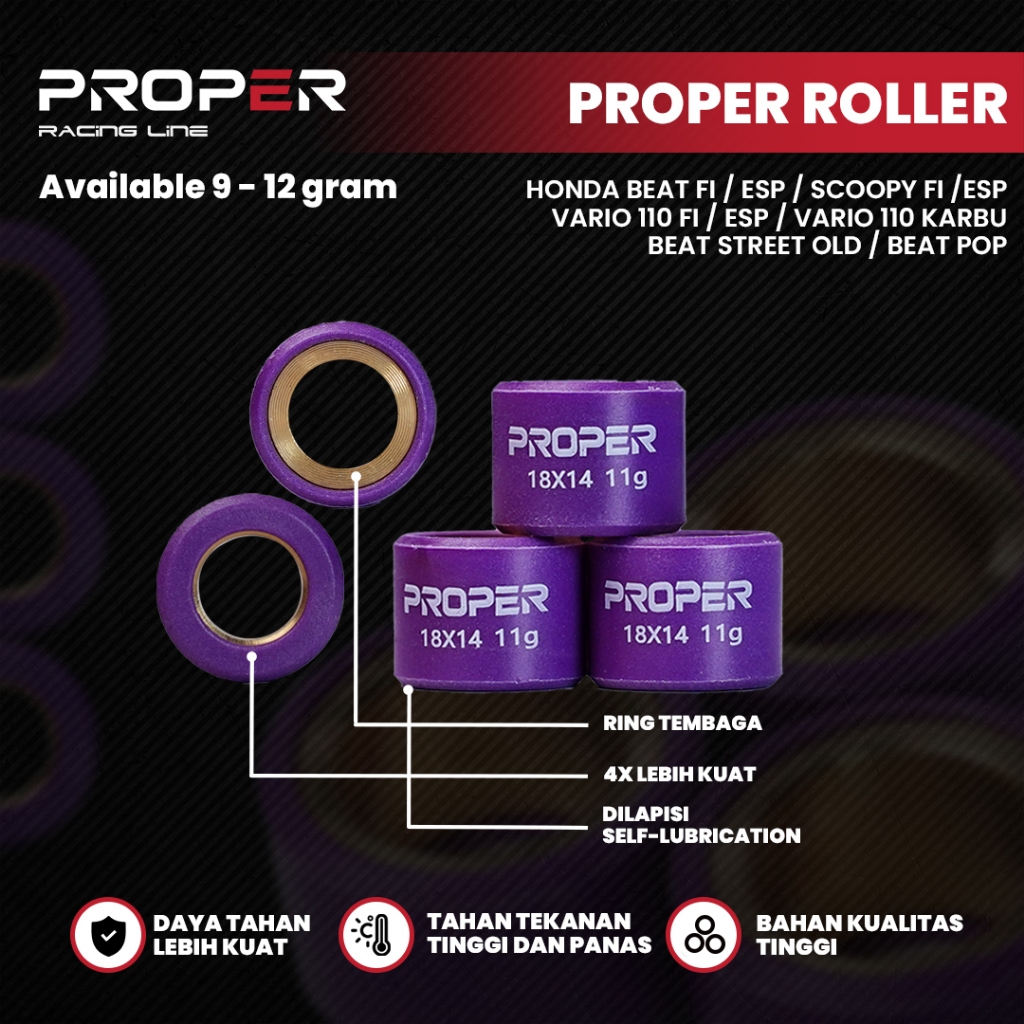 Jual PROPER RACING LINE ROLLER 18X14 9-12 GRAM BEAT SCOOPY FI ESP VARIO ...