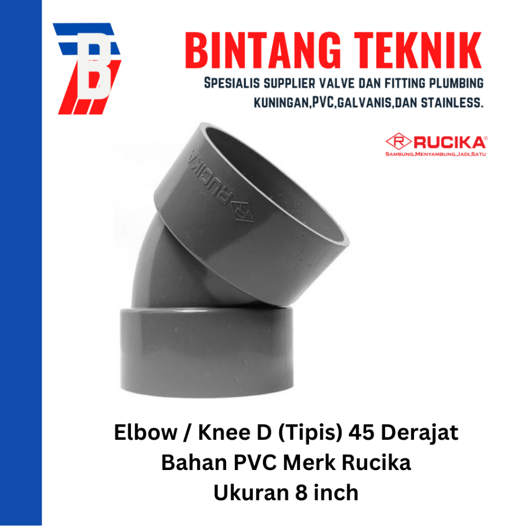 Jual Elbow / Knee PVC Rucika 8" Inch D (Tipis) 45 Derajat | Shopee ...