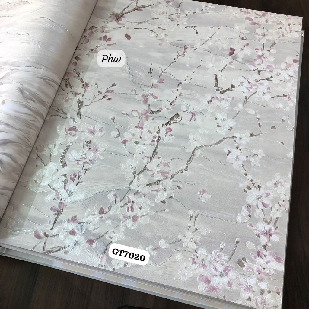 Jual Wallpaper Dinding Bunga Sakura Pink Ranting Soft Simple Varian Polos Gelombang Orange III ...