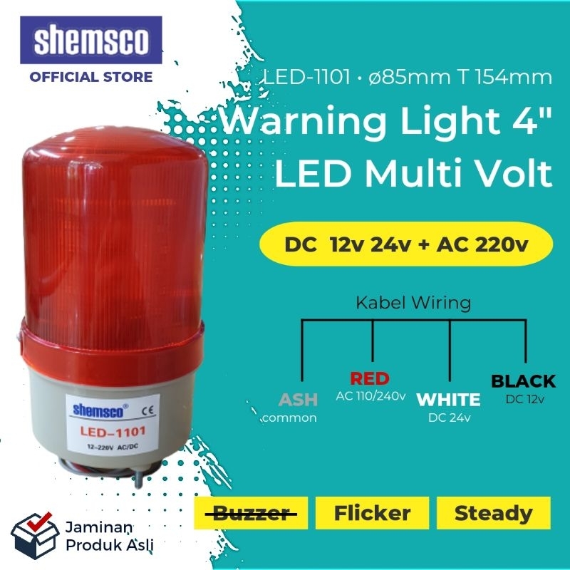 Jual DC 12v 24v AC 220v 4inch Warning Light LED Rotary Flicker Steady Buzzer Merah LED-1101-J ...