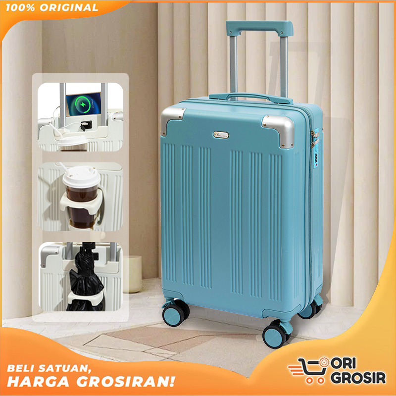 Jual [Koper Bahan PC] Koper Ritsleting Baru Pengisi Daya USB Koper Modis 20/24/28 inch Roda ...