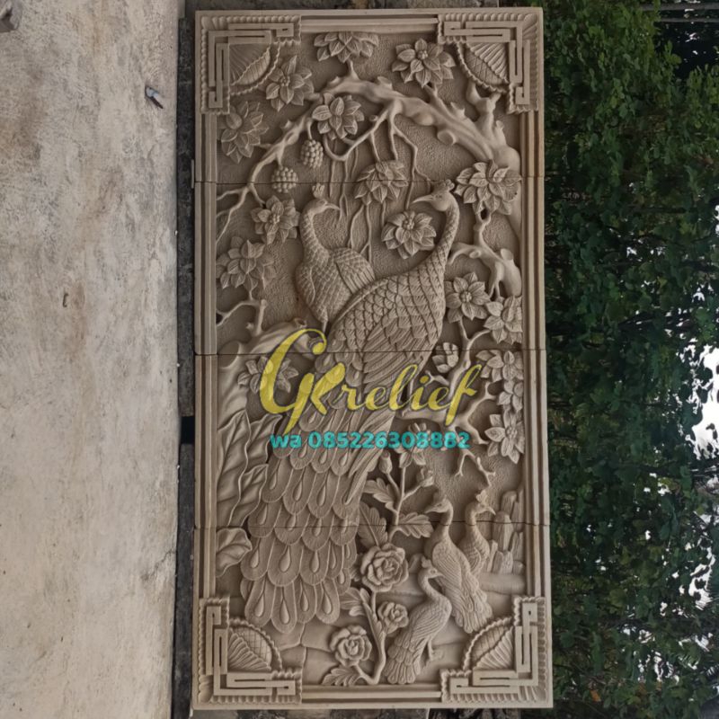 Jual relief ukiran batu paras motif burung merak | Shopee Indonesia