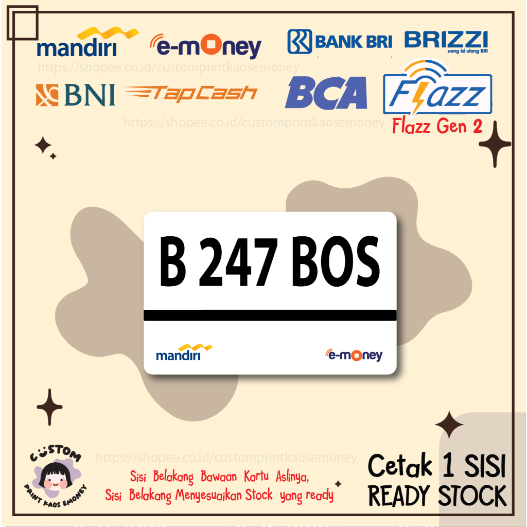 Jual KARTU EMONEY ETOLL DESIGN CUSTOM PLAT NOMOR WHITE KEREN E MONEY ...