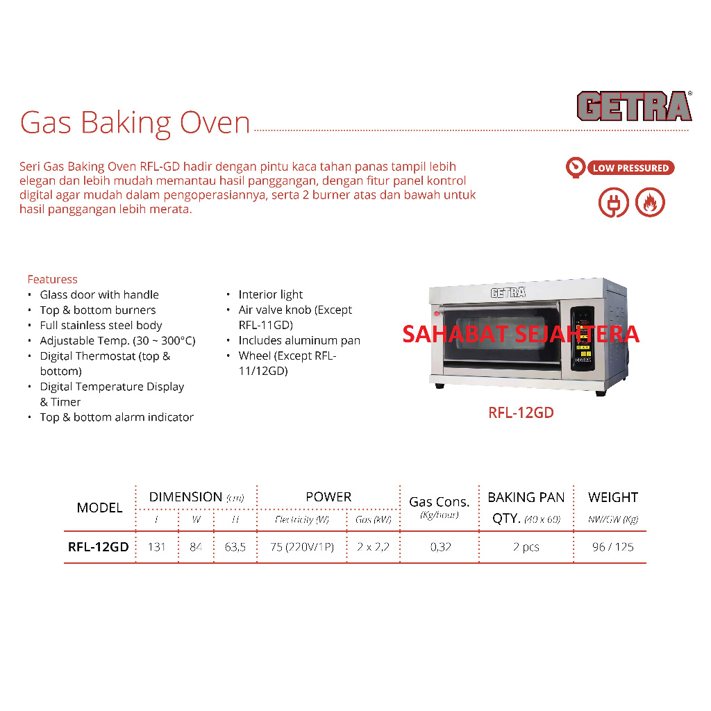 Jual GETRA Gas Baking Oven Komersial RFL-12GD | Oven Gas Panggang ...