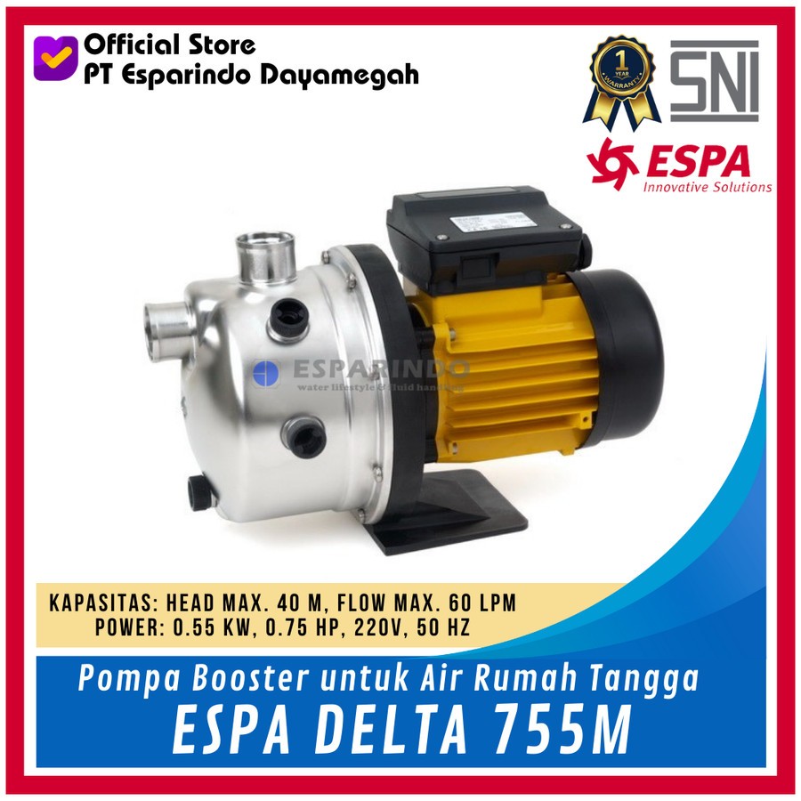 Jual Mesin Pompa Air Rumah Tangga ESPA Delta 755 M 3/4 HP 0.55 kW Pompa ...