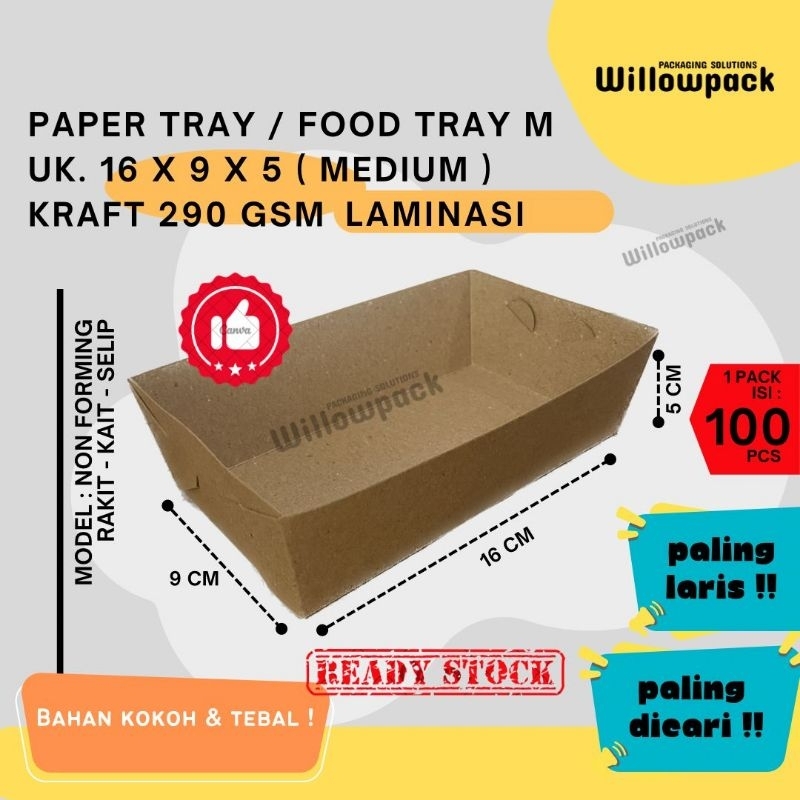 Jual FOOD TRAY M / PAPER TRAY MEDIUM 16x9x5 (MIN.50 PCS) KRAFT LAMINASI ...