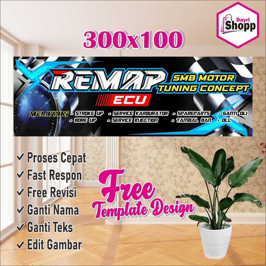 Jual Size 300x100 Cm,Spanduk Banner Bengkel Remap Ecu Terbaru Custom ...