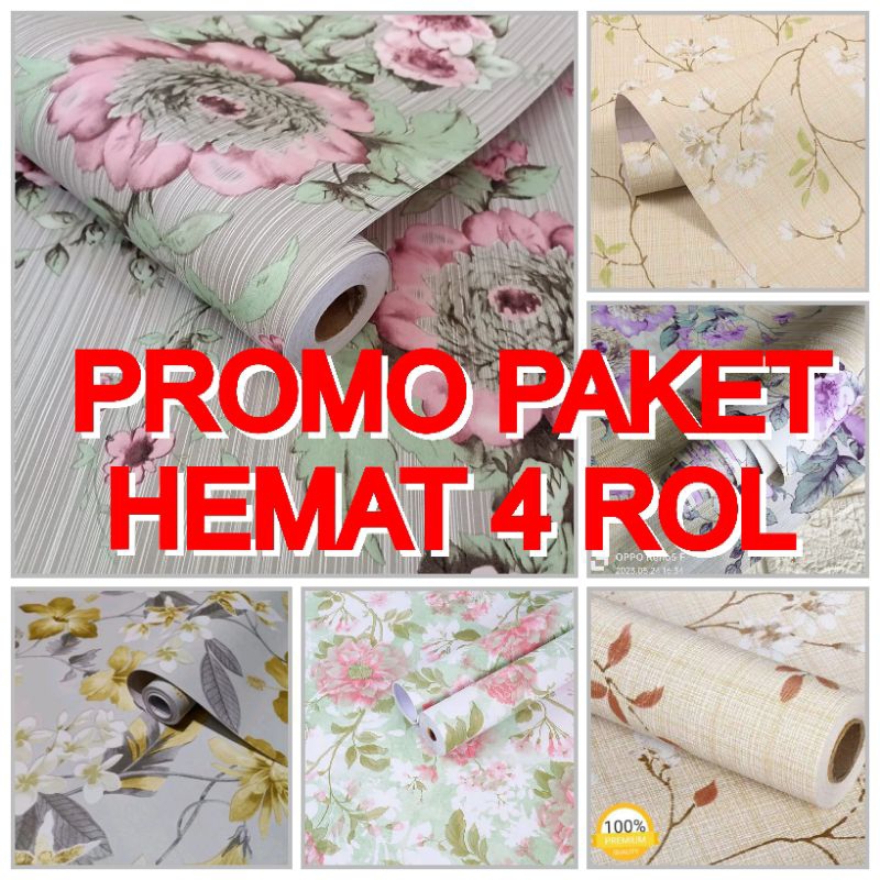 Jual PROMO PAKET HEMAT 4 ROL Wallpaper Sticker Dinding Motif Krem Bunga ...