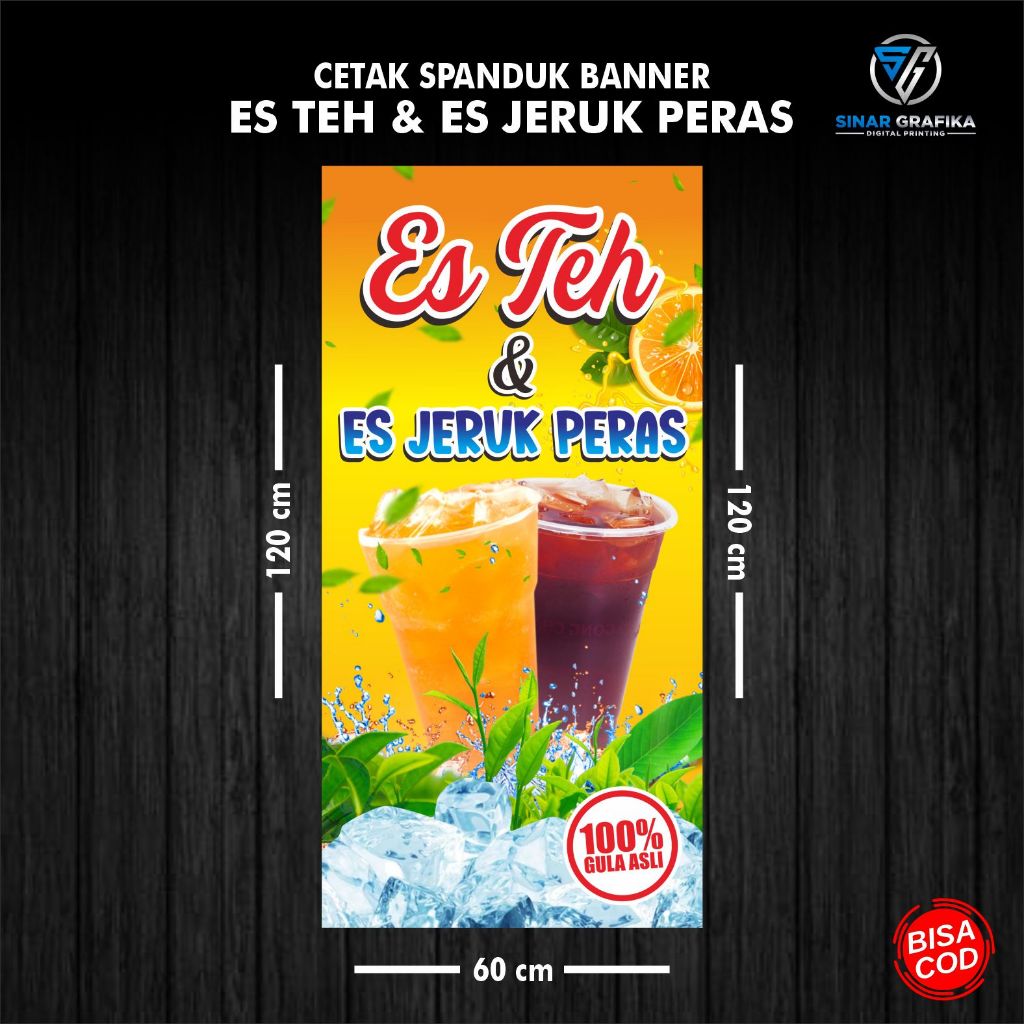 Jual Banner Es Teh & Es Jeruk Peras Ukuran 120x60 cm, Satu Hari Jadi ...