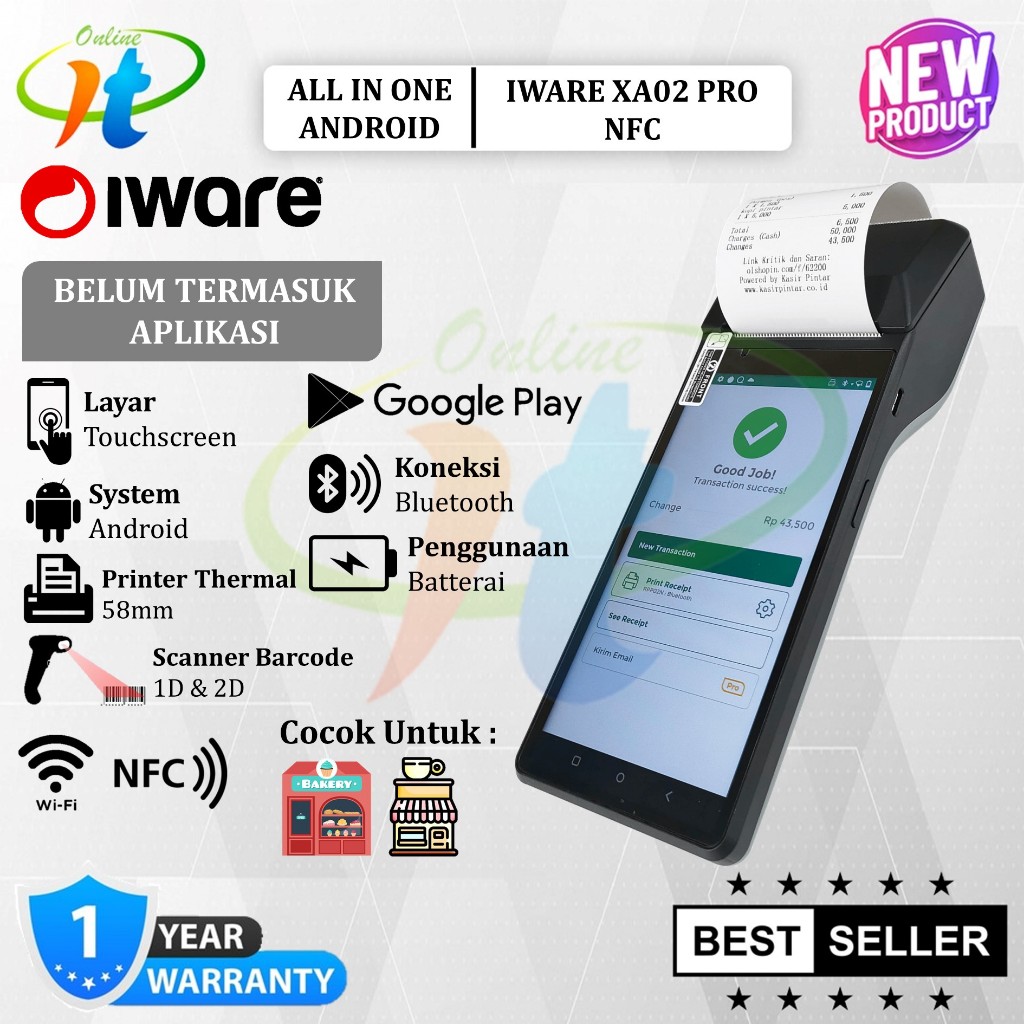 Jual Mesin Kasir Android Portable Iware AP-02 AP 02 AP02 4G NFC Wifi ...
