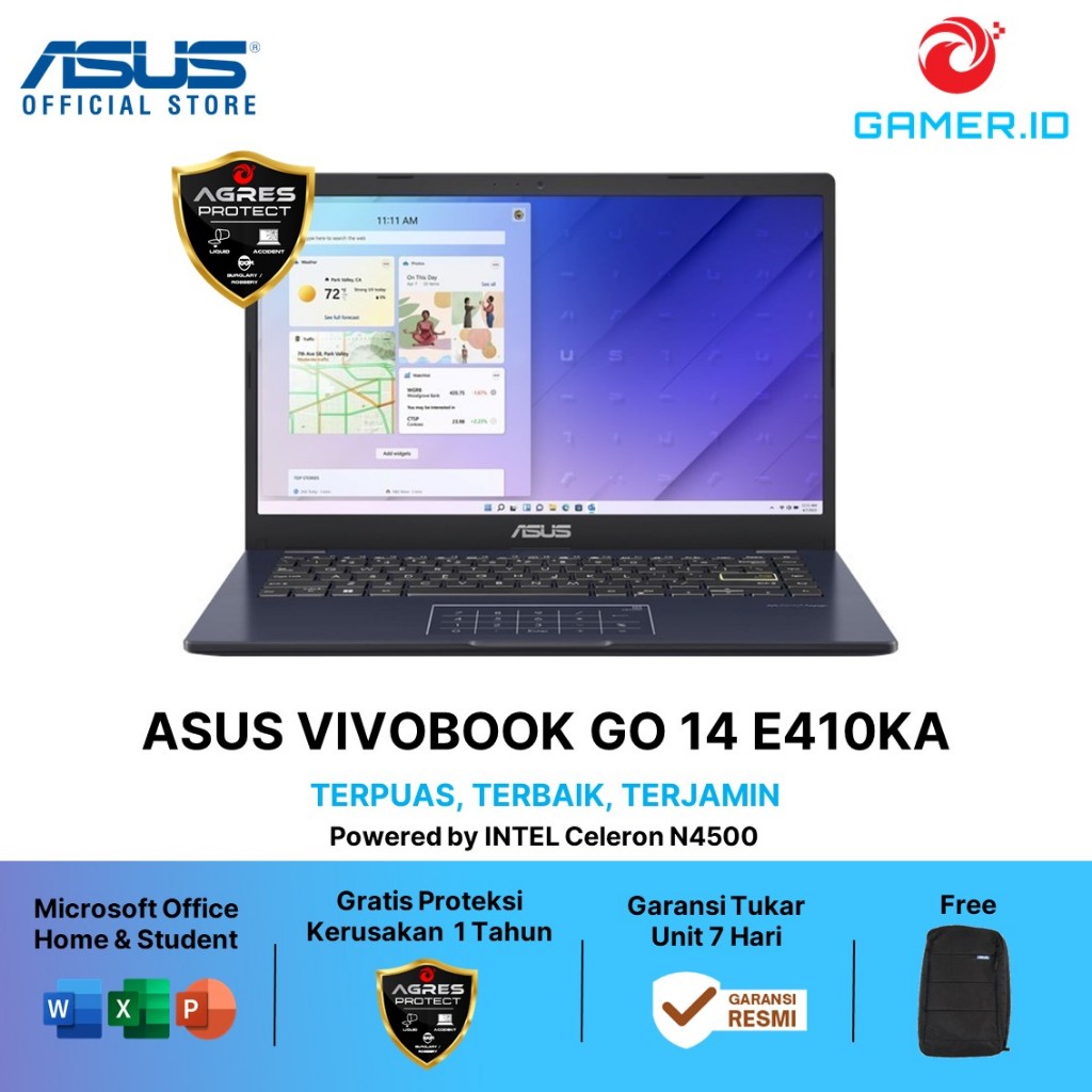 Jual ASUS VIVOBOOK GO 14 E410KA N4500 RAM 4GB / 8GB 256GB SSD WIN11 OHS 14" FHD BACKLIT BLUE ...