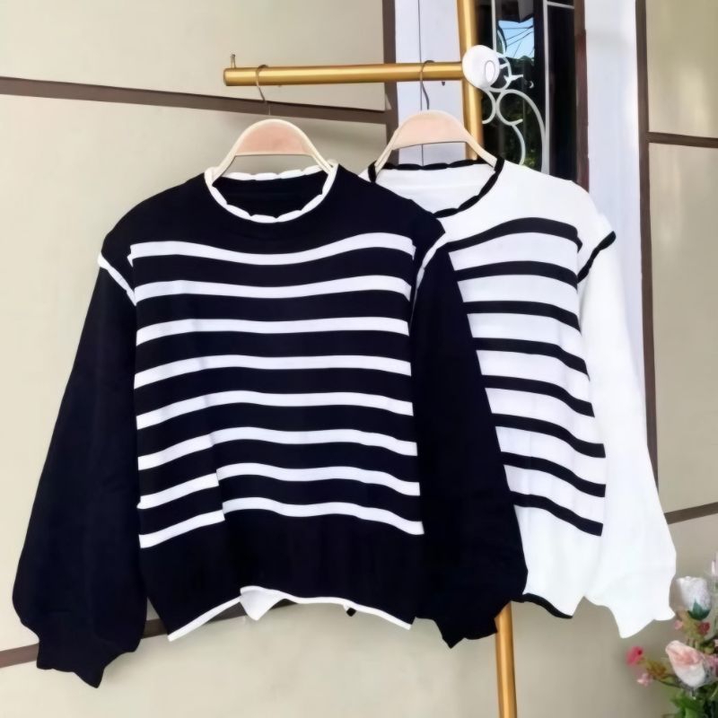 Jual Sweater Knit Rajut Outfit Korean Wanita Oversize Baju Atasan Wanita Baju Rajut Lengan Balon ...