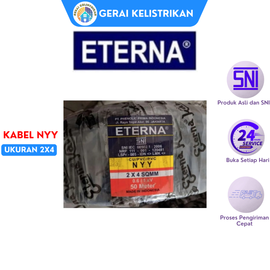 Jual Kabel Eterna NYY 2X4 mm Rol 50 Dan 100 Meter | Shopee Indonesia