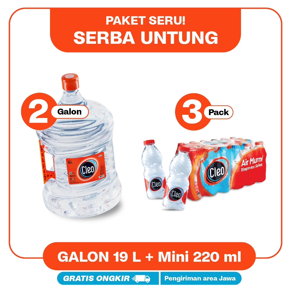 Jual Cleo Air Murni 220ml 3 packs + 2 Galon 19L | Shopee Indonesia