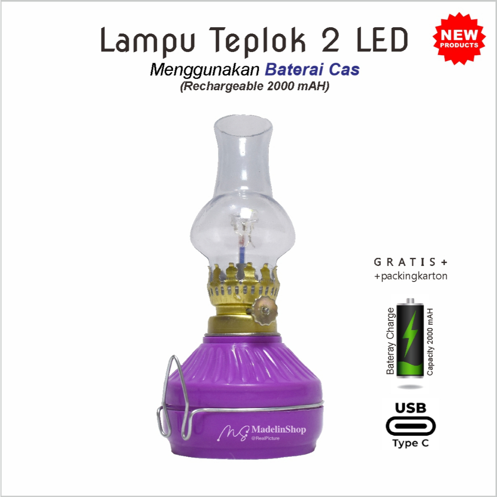 Jual RUKUN Lampu Teplok 2 LED Bateray Charge 2000 mAH Retro Jadul ...