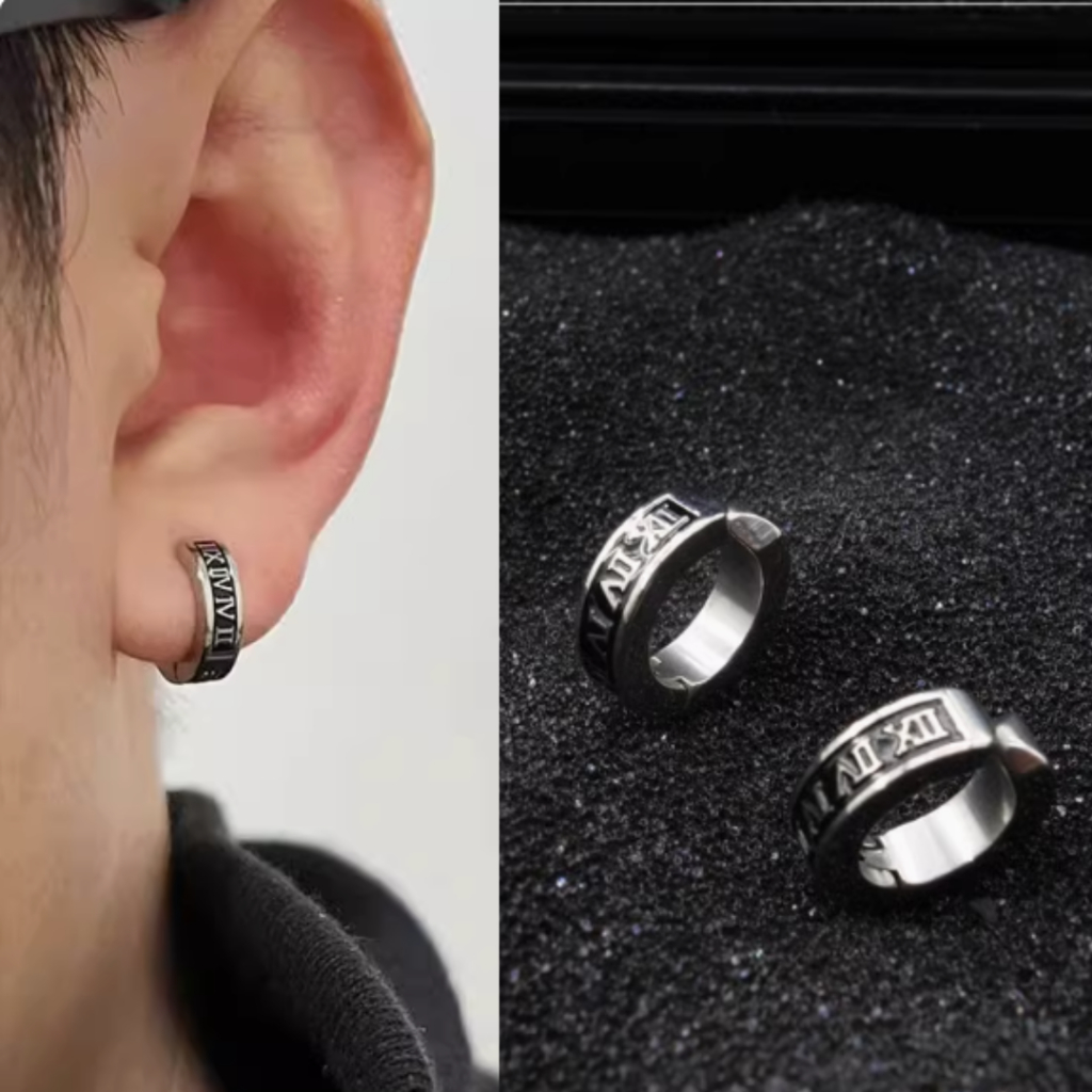 Jual AURAVIBE-Anting Cowok Jepit Pria Klip Telinga Angka Romawi Baja ...