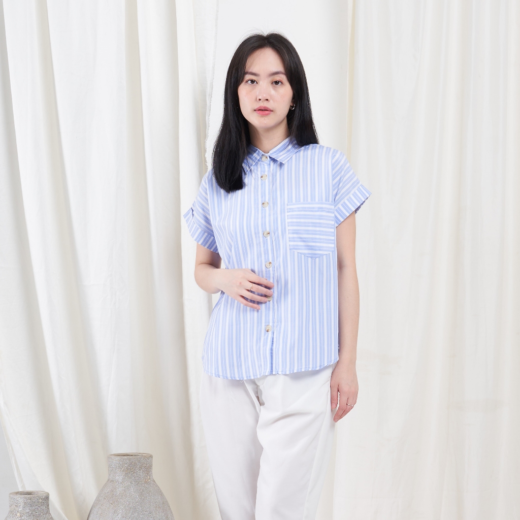 Jual QUEENTIN Kemeja Wanita Casual 0211 Katun Polymicro Motif Salur ...