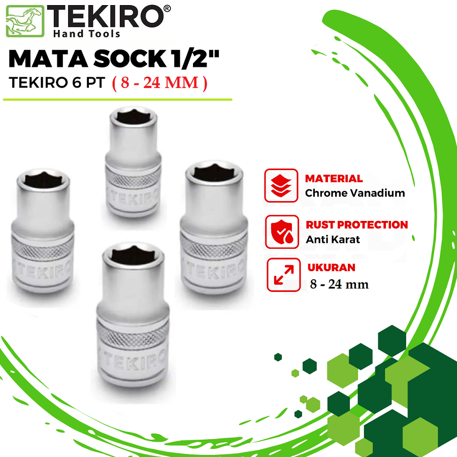 Jual TEKIRO Mata Sock 1/2" 6 PT 8-24 MM Kunci Sok Hand Socket 1/2 Inch 6PT Pendek Mata kunci sok ...