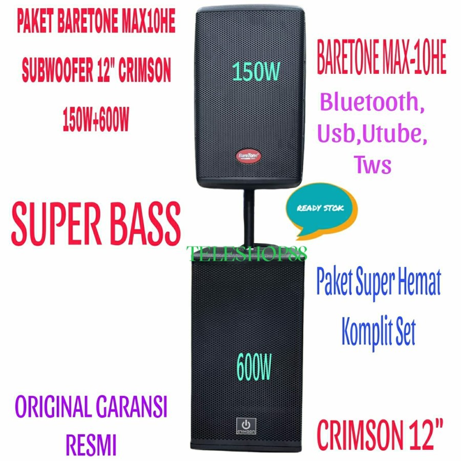 Jual Paket Sound System Speaker Portable 10 Inch Baretone MAX10HE Tws ...