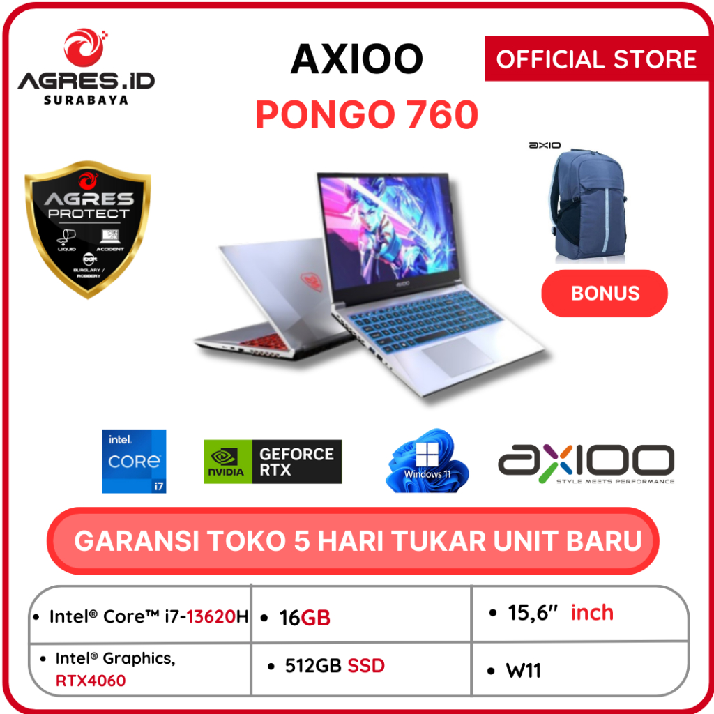 Jual AXIOO PONGO 760 V2 I7 13620H RTX4060 8gb/ 16gb 512gb Windows11 15 ...
