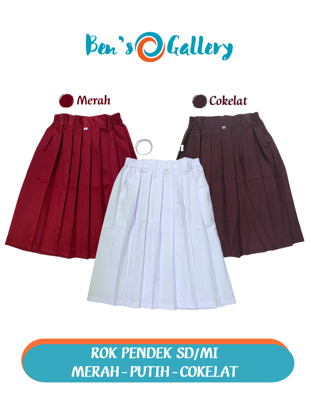 Jual Rok Rempel Pendek Seragam Sekolah SD Warna Putih Merah Cokelat Pramuka / Rok Bawahan ...
